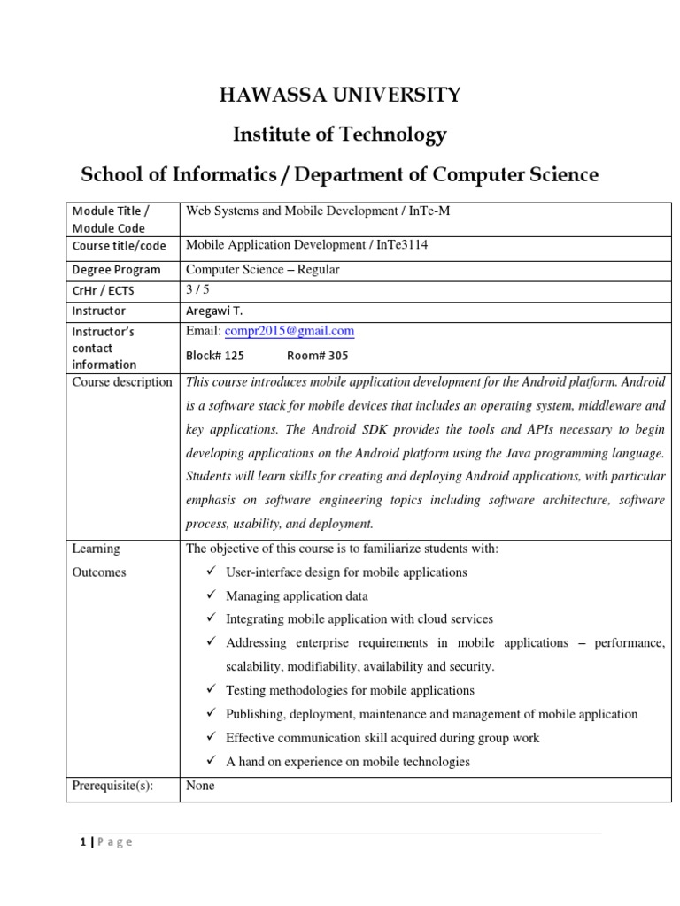 Mobile App Development - Course Outline | PDF | Mobile App ...