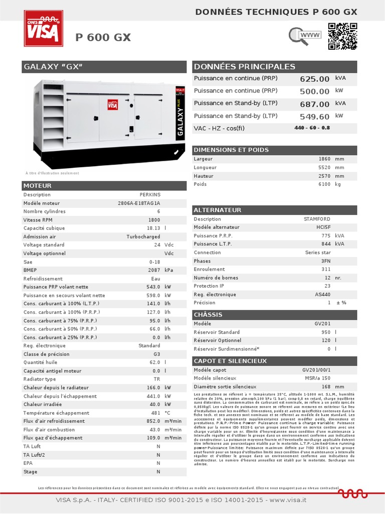 Groupe électrogène P 600 GX - Spécifications | PDF | Puissance ...