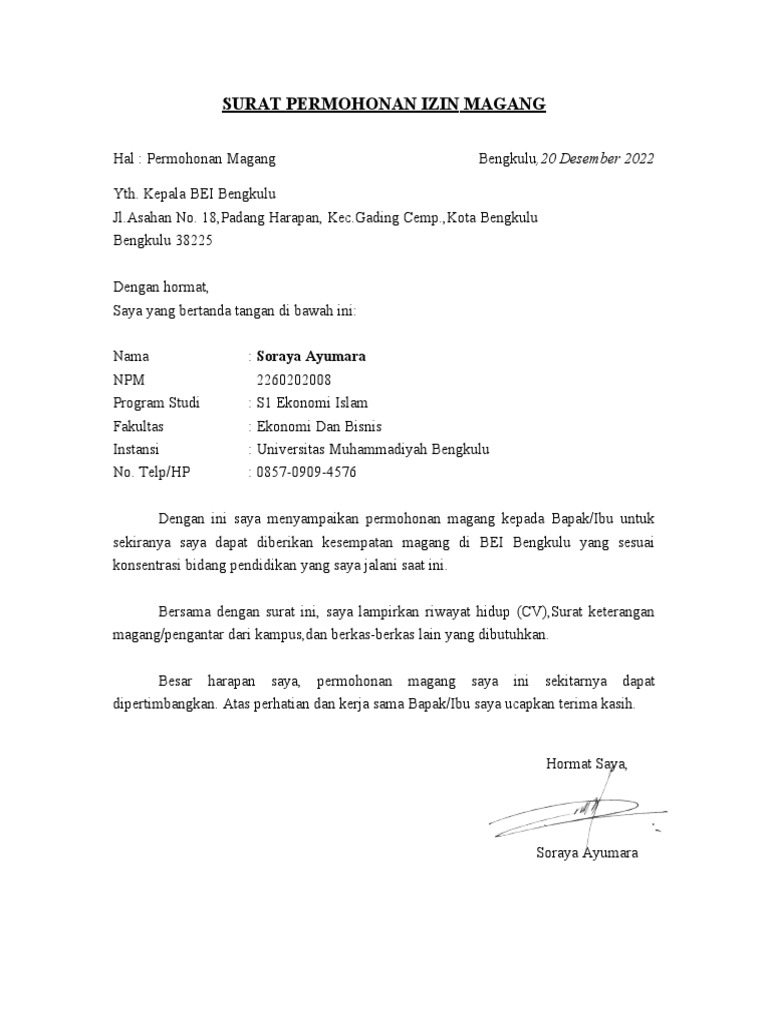 Surat Permohonan Magang | PDF