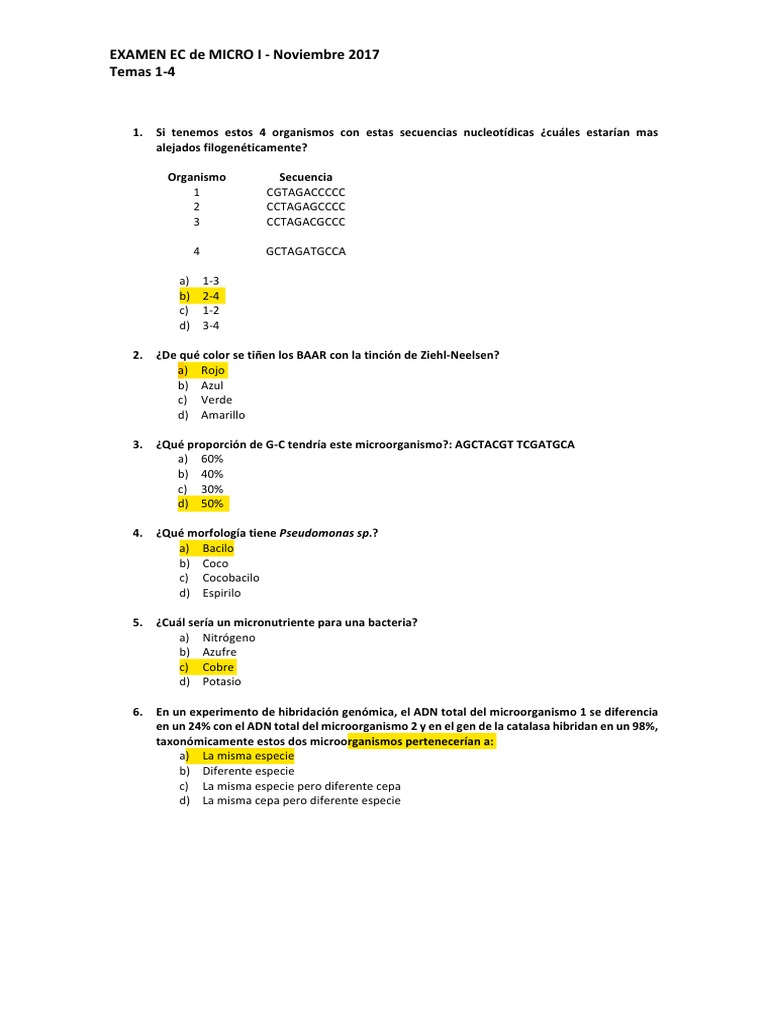 Examen Microbiología: Preguntas Clave | PDF | Las bacterias | Biología Celular)