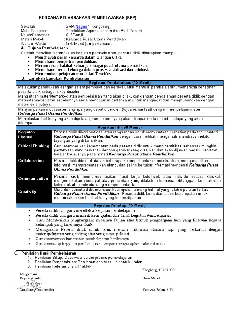 3 RPP 1 Lembar PAK Kelas 11 Sem.1 - WWW - Kherysuryawan.id | PDF