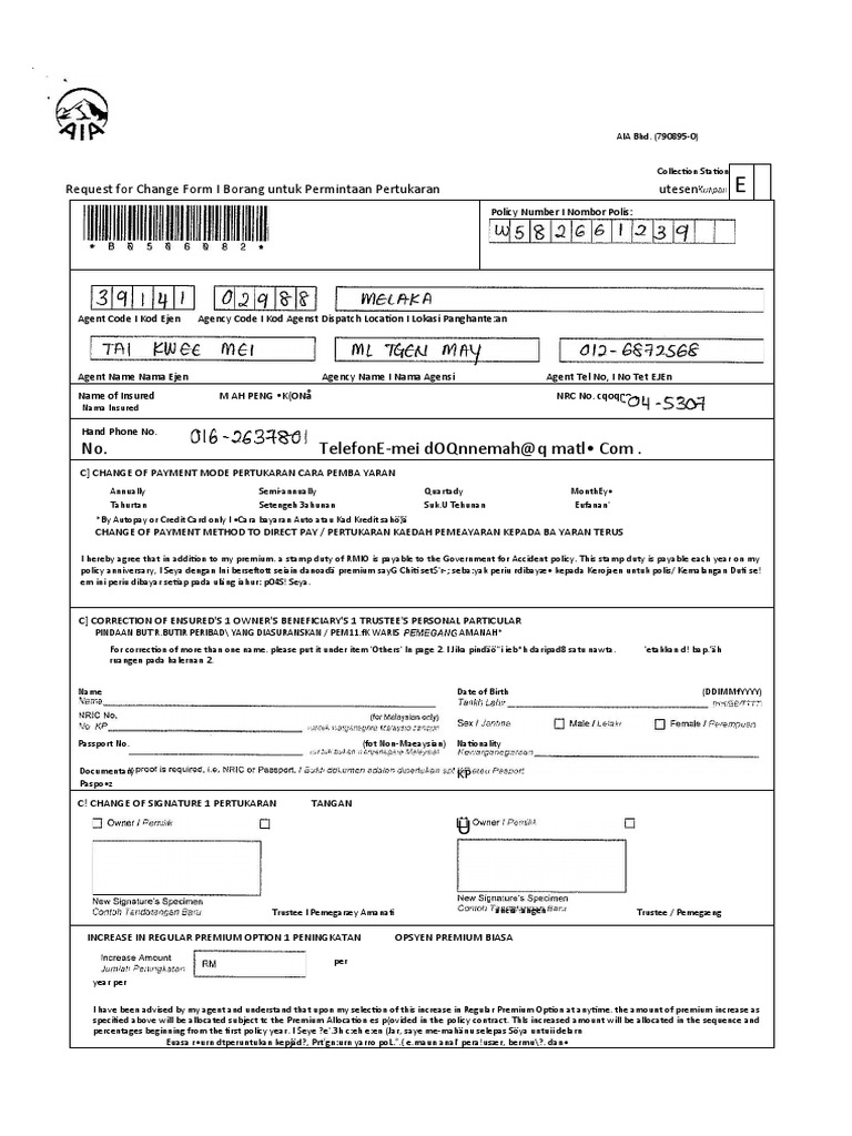 No. Telefone-Mei Doqnnemah@Q Matl - Com .: Request For Change Form I ...