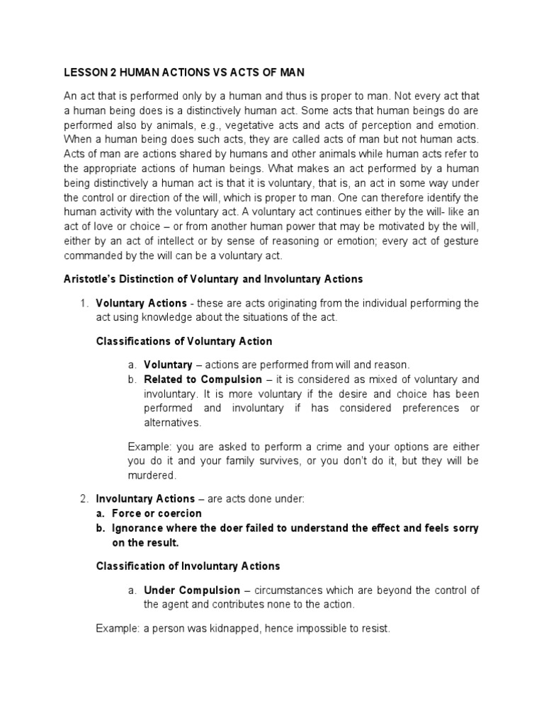 Lesson 2 Human Actions VS Acts of Man | PDF | Free Will | Reason