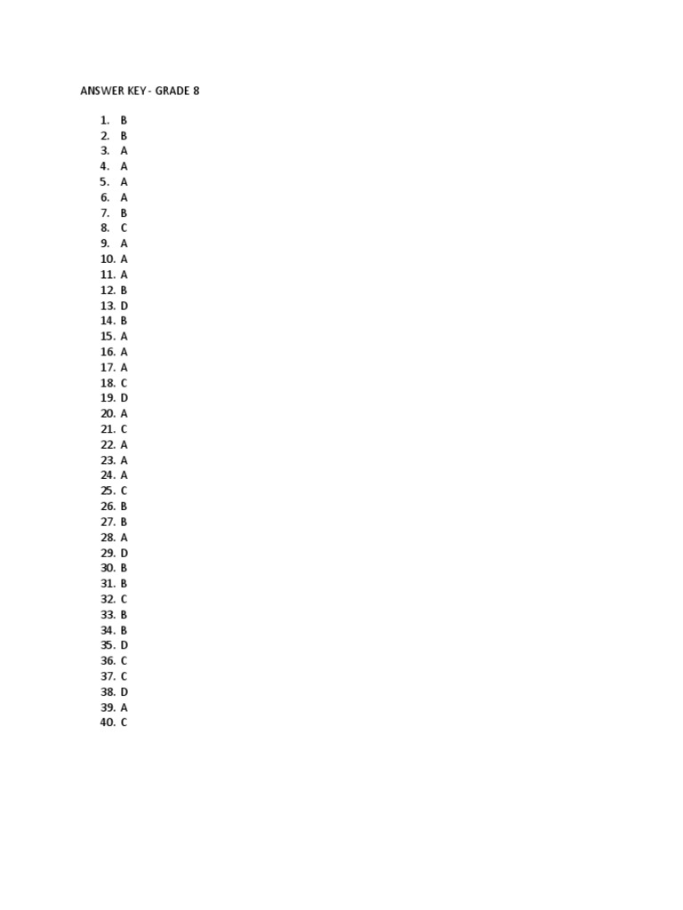 Grade 8 Answer Key Summary | PDF | Sports & Recreation | Science ...