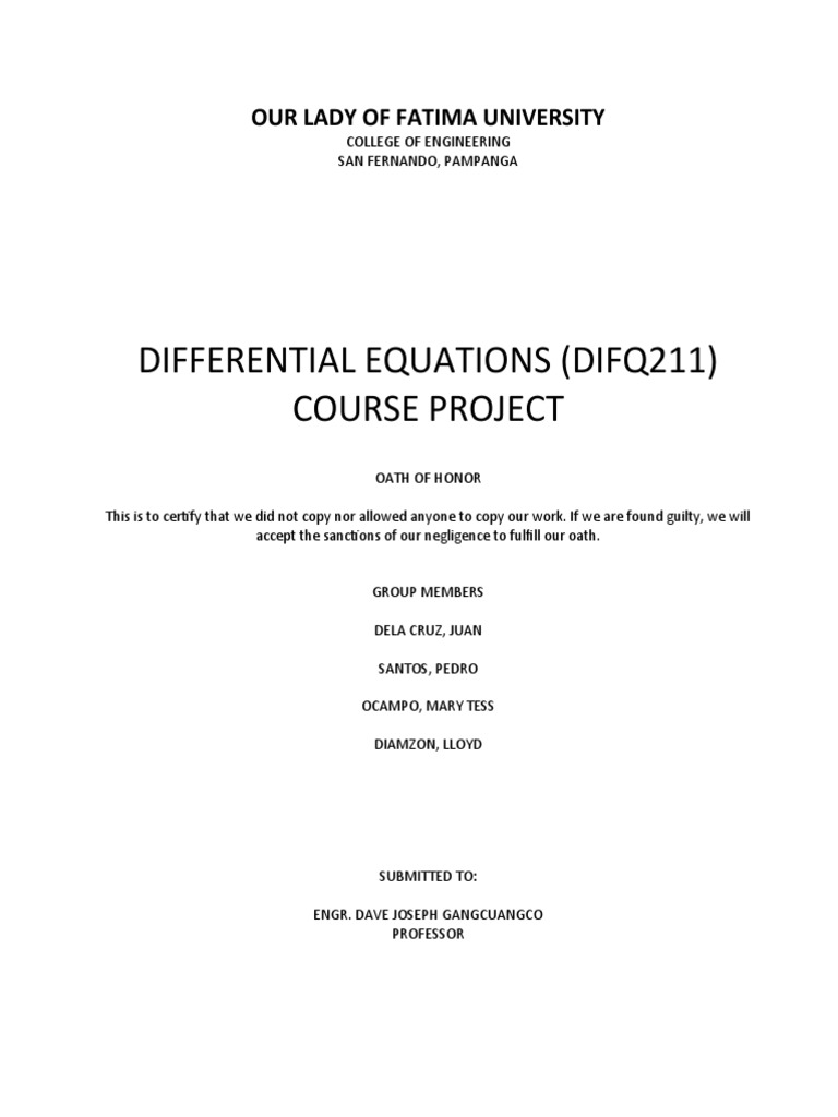 Differential Equation Project | PDF | Equations | Subtraction