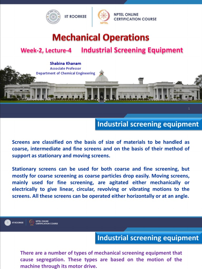 Overview of Industrial Screening Equipment | PDF | Mechanics ...