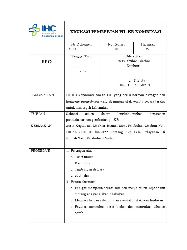 @64.spo Pemberian Pil KB Kombinasi | PDF