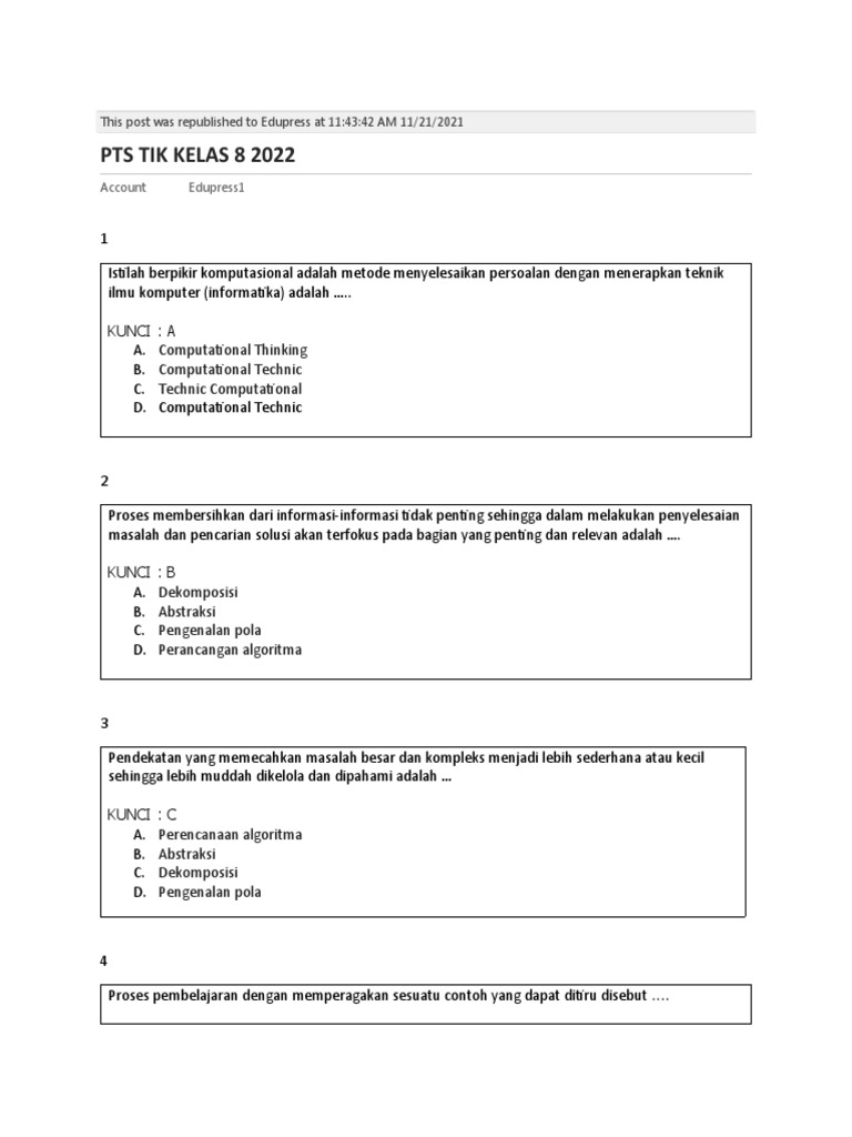 Pts Tik Kelas 8 - 2022 | PDF