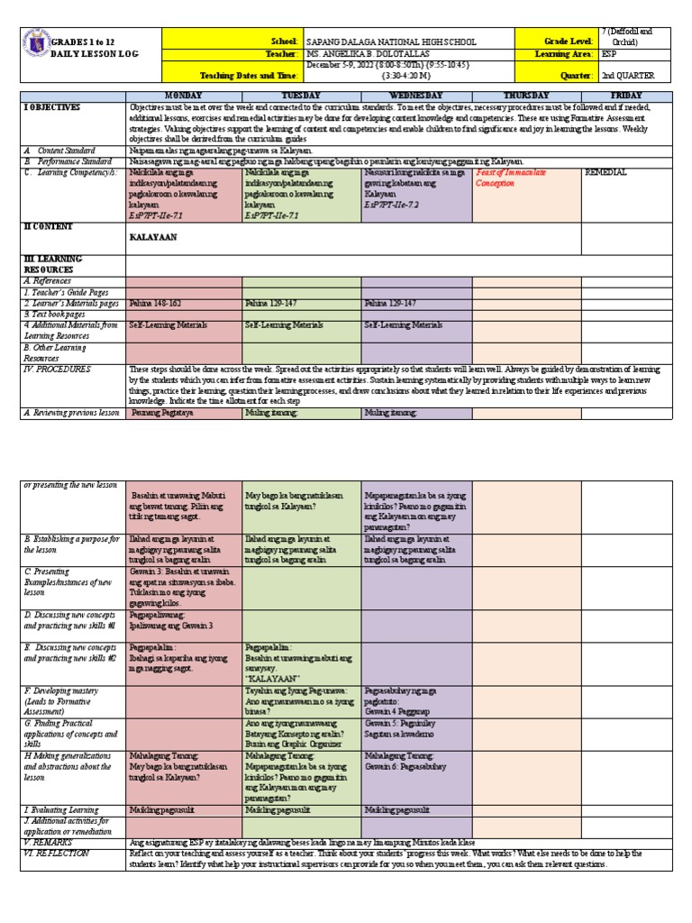 DLL ESP Week 5 | PDF | Learning | Teachers