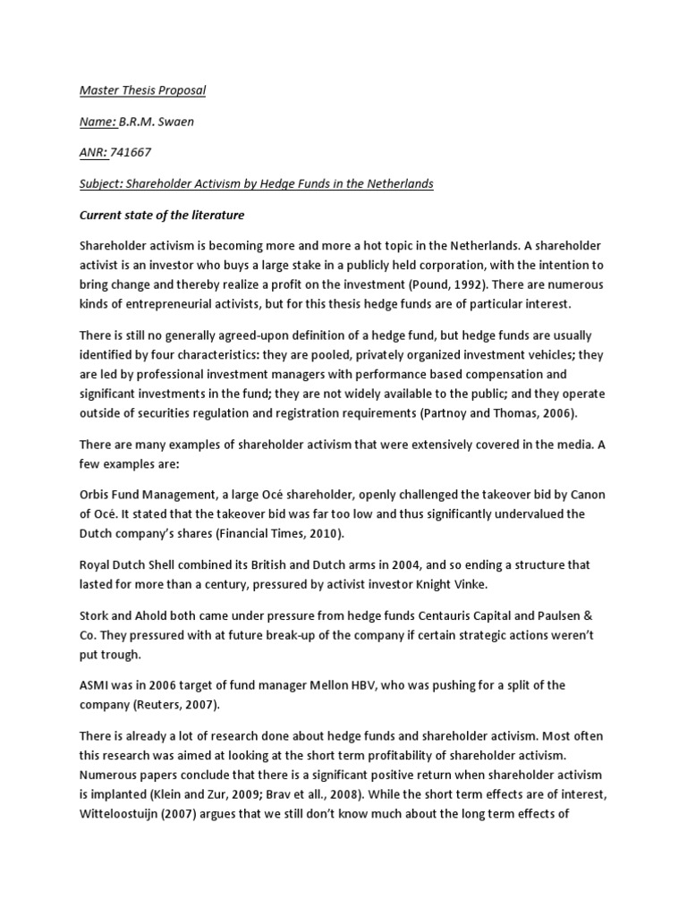 Master Thesis Proposal in PDF | PDF | Private Equity | Hedge Fund
