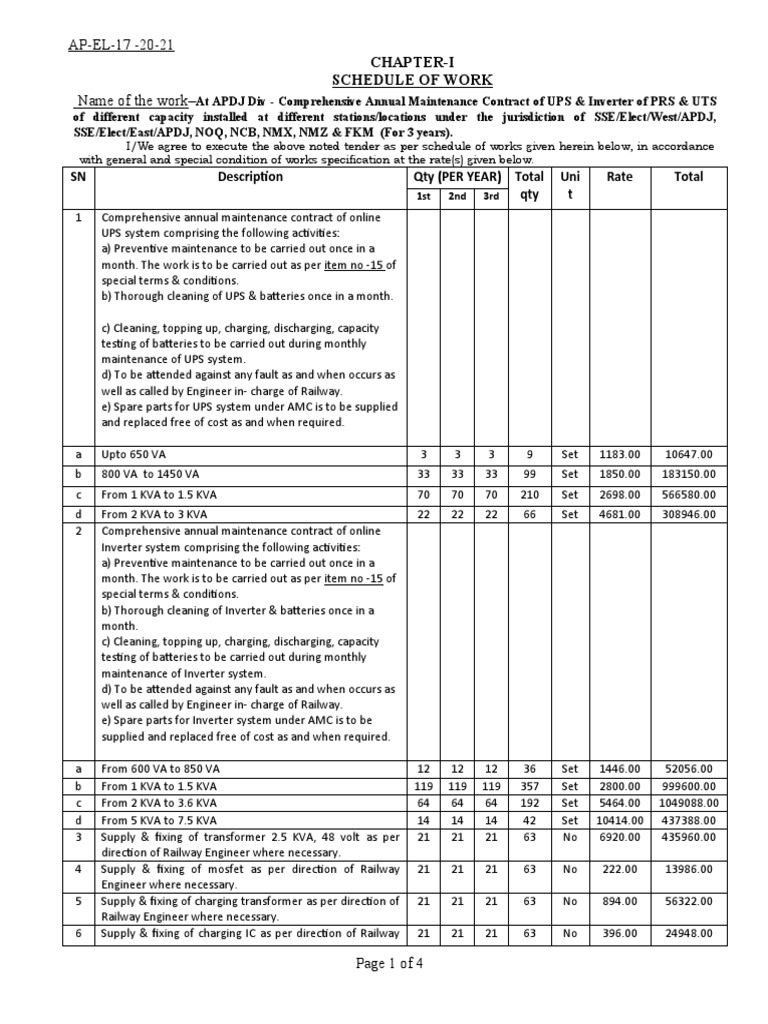 AP-EL - 17-20-21 - at APDJ Div - AMC For UPS & Inverter For 3 Years ...