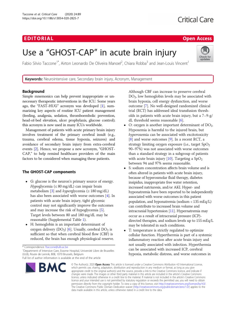 Use A "GHOST-CAP" in Acute Brain Injury: Editorial Open Access | PDF ...