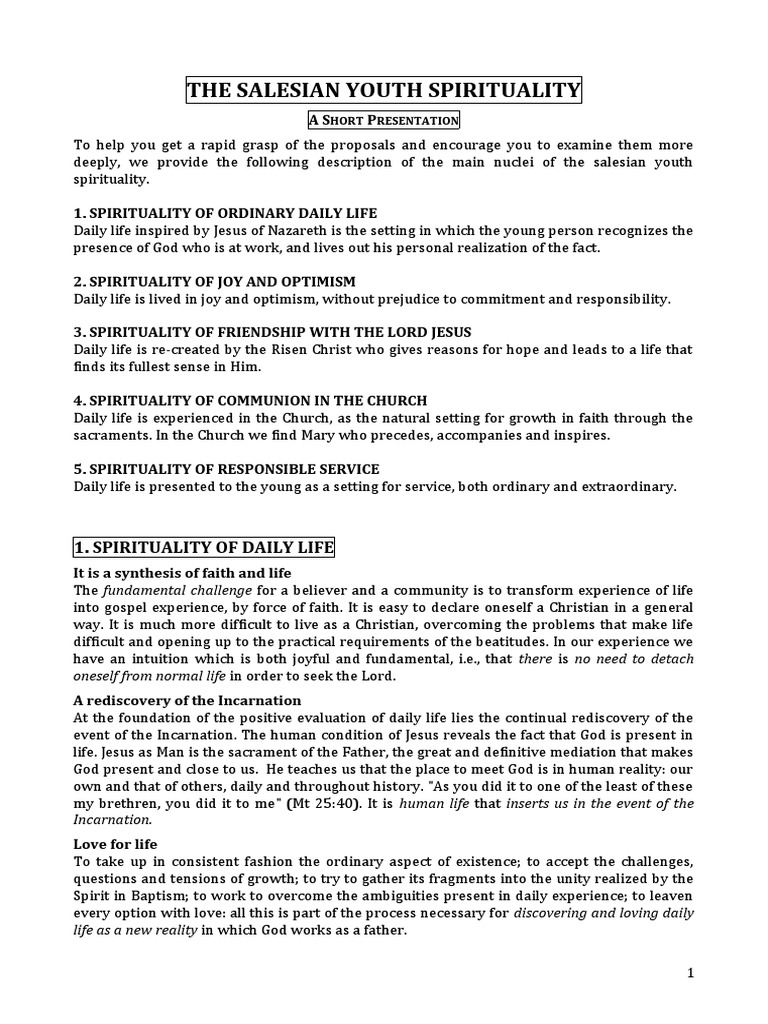 The Salesian Youth Spirituality | PDF | Eucharist | Jesus