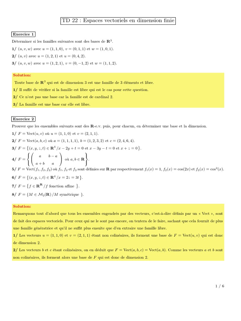 Exercices Corrigés : Espaces Vectoriels | PDF | Base (algèbre linéaire ...
