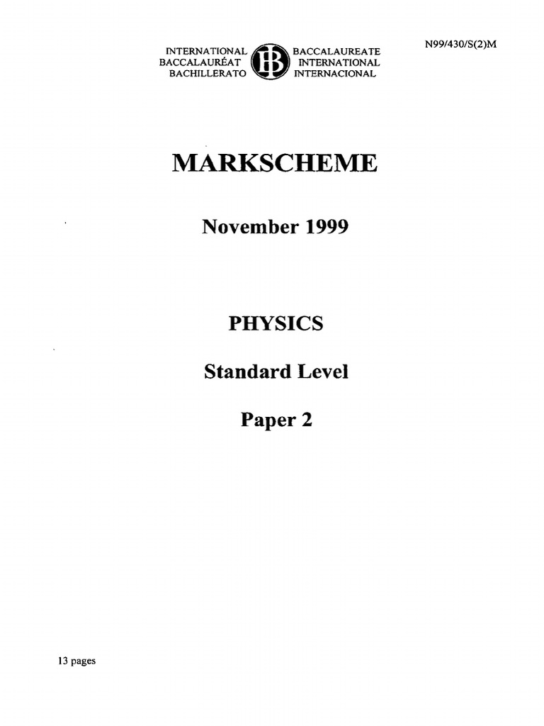 Physics Paper 2 SL Markscheme | PDF