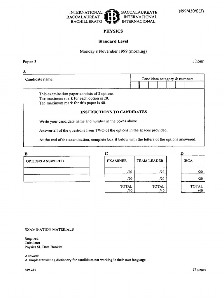 Physics Paper 3 SL | PDF