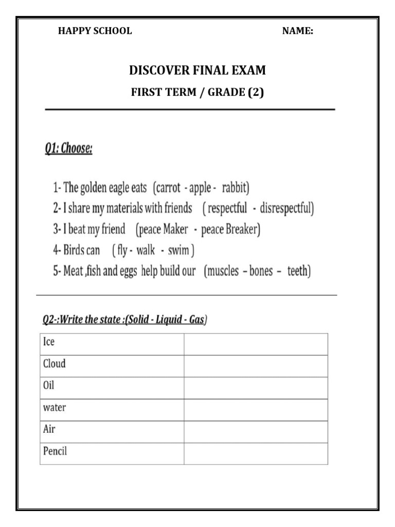 Final Exam Grade 2 | PDF