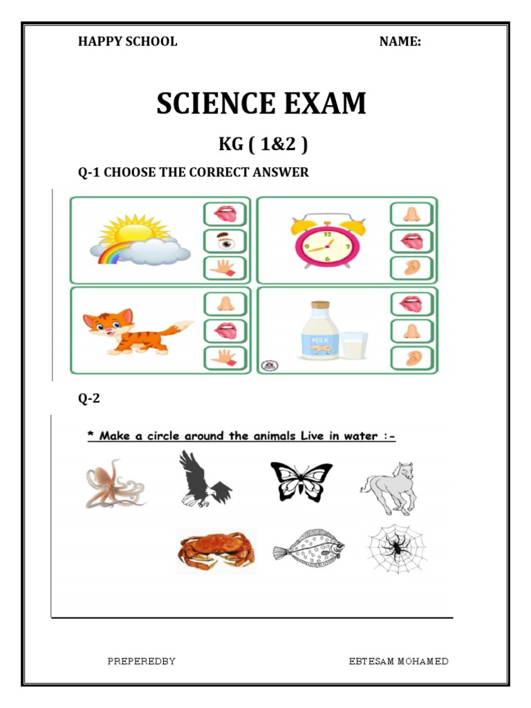 KG Science Exam Prepared by Ebtesam Mohamed Covering Topics on Choosing ...