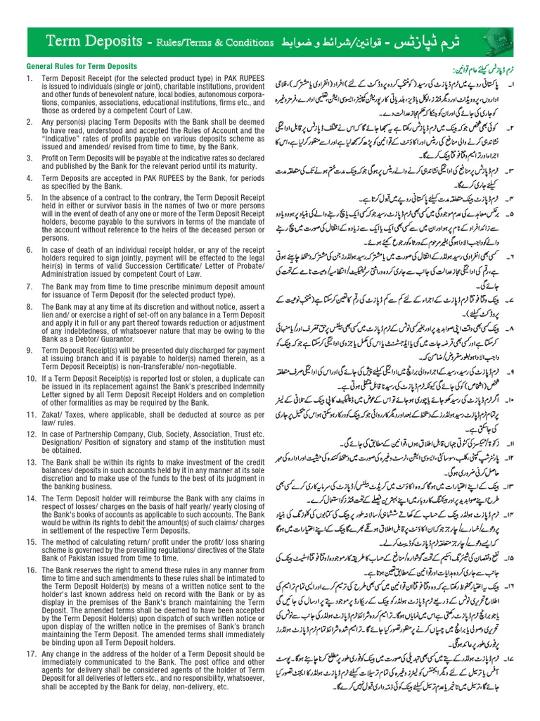 Terms Deposit Rules Terms & Condition | PDF | Banks | Deposit Account
