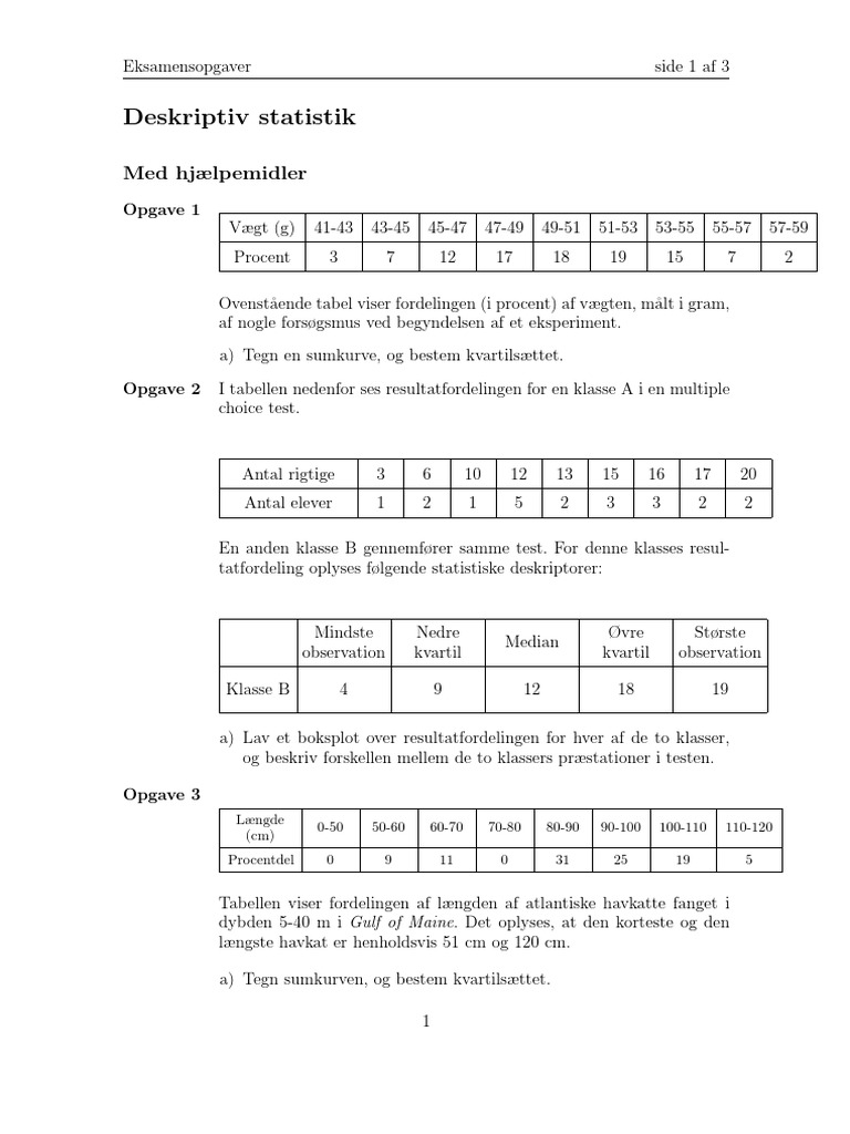Opgaver I Deskriptiv - Statistik | PDF