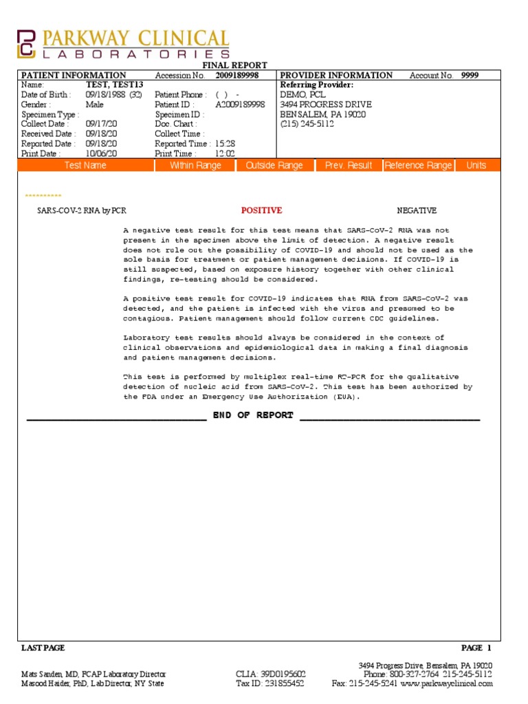 COVID 19 PCR Sample Report | PDF | Life Sciences | Causes Of Death