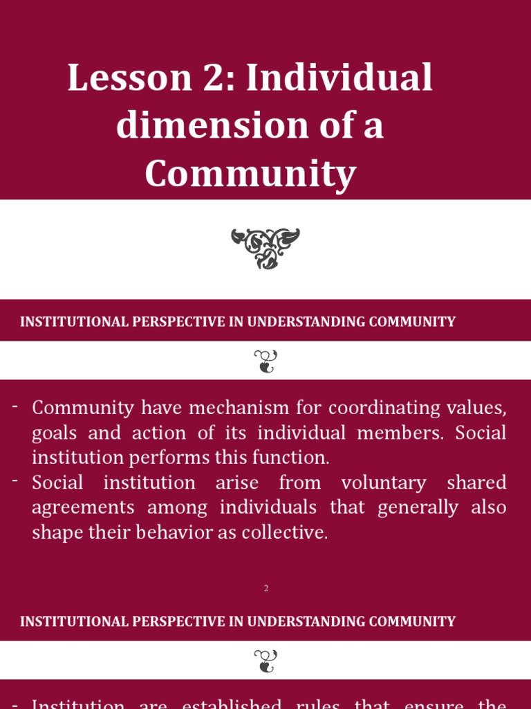 Individual Dimension in Community Dynamics | PDF | Institution | Community