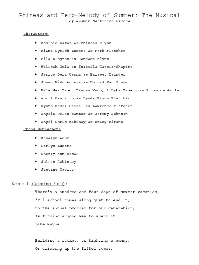Phineas and Ferb Musical Play Script | PDF | Television Series Created
