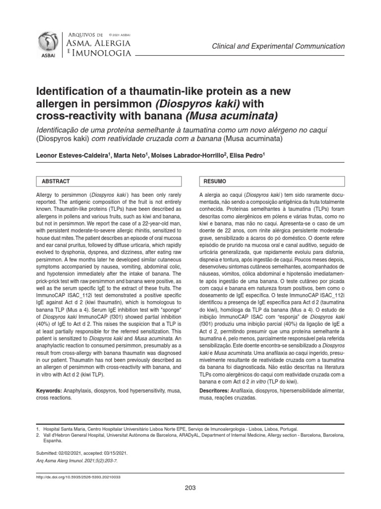 Identification of A Thaumatin-Like Protein As A New Allergen in ...