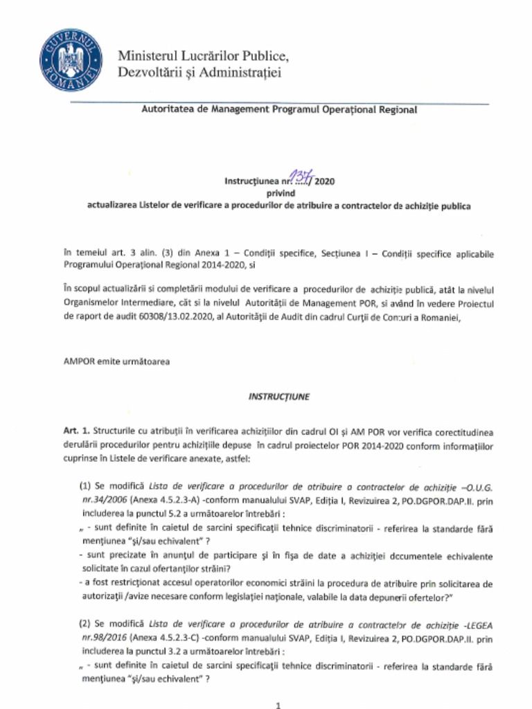 Instructiunea Nr. 137-2020 | PDF