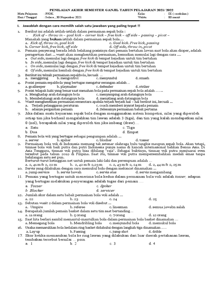 Pas Kls 9 SMT Ganjil Tp. 21.22 | PDF