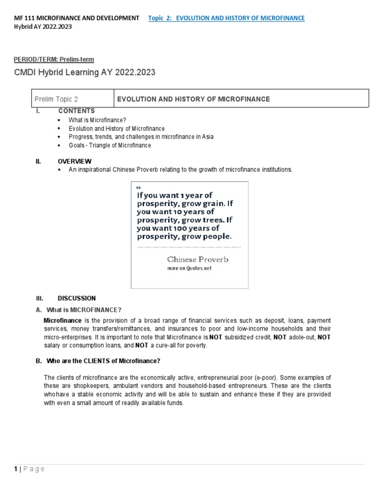 Prelim Topic 2 | PDF | Microfinance | Poverty
