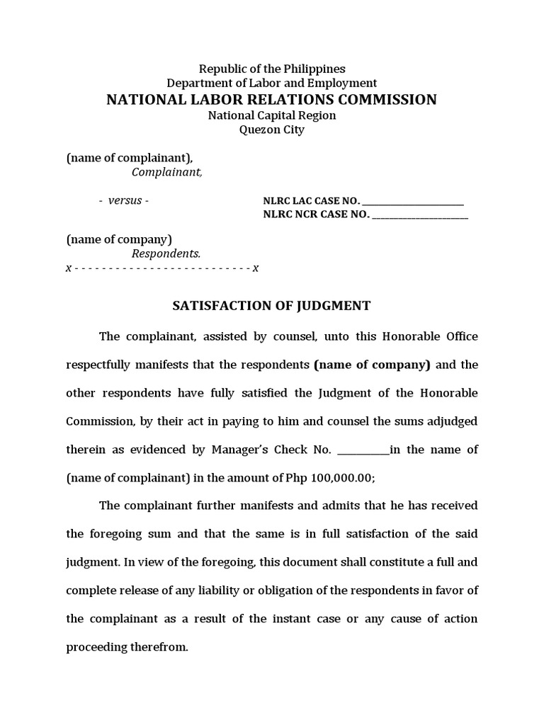 Satisfaction of Judgment Notice | PDF | Justice | Crime & Violence