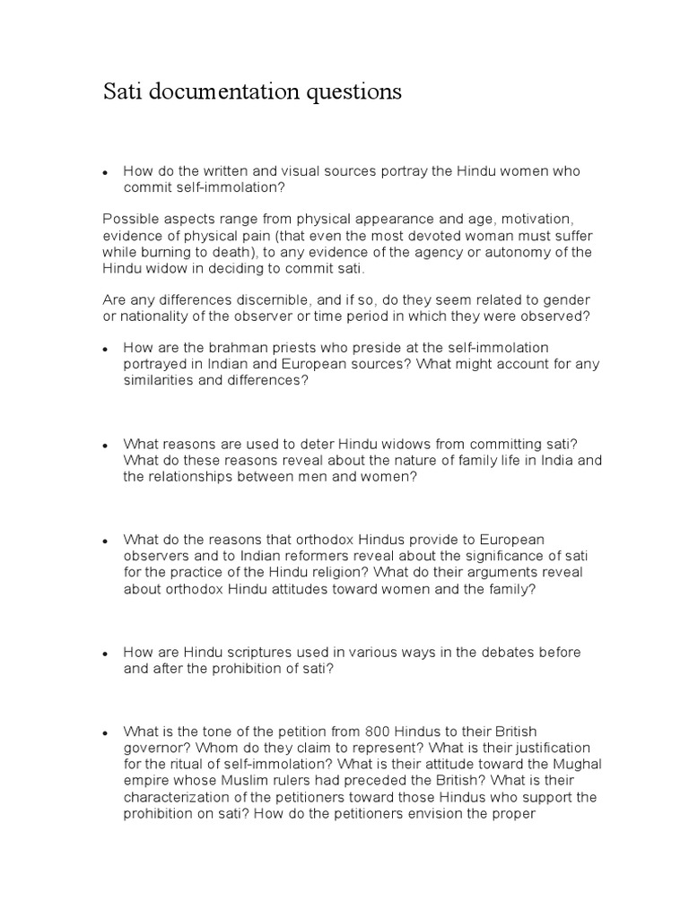 Sati Documentation Questions | PDF | Religion & Spirituality
