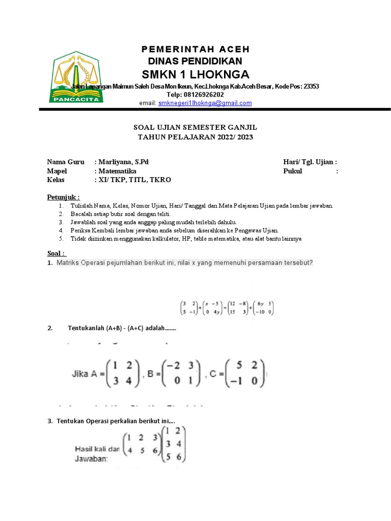 Soal KLS Xi SMTR 1 | PDF