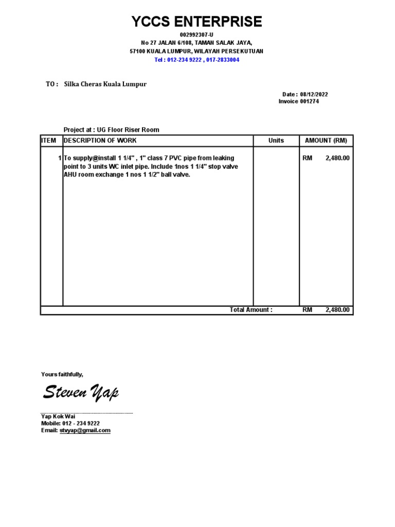PVC Pipe Installation Invoice | PDF
