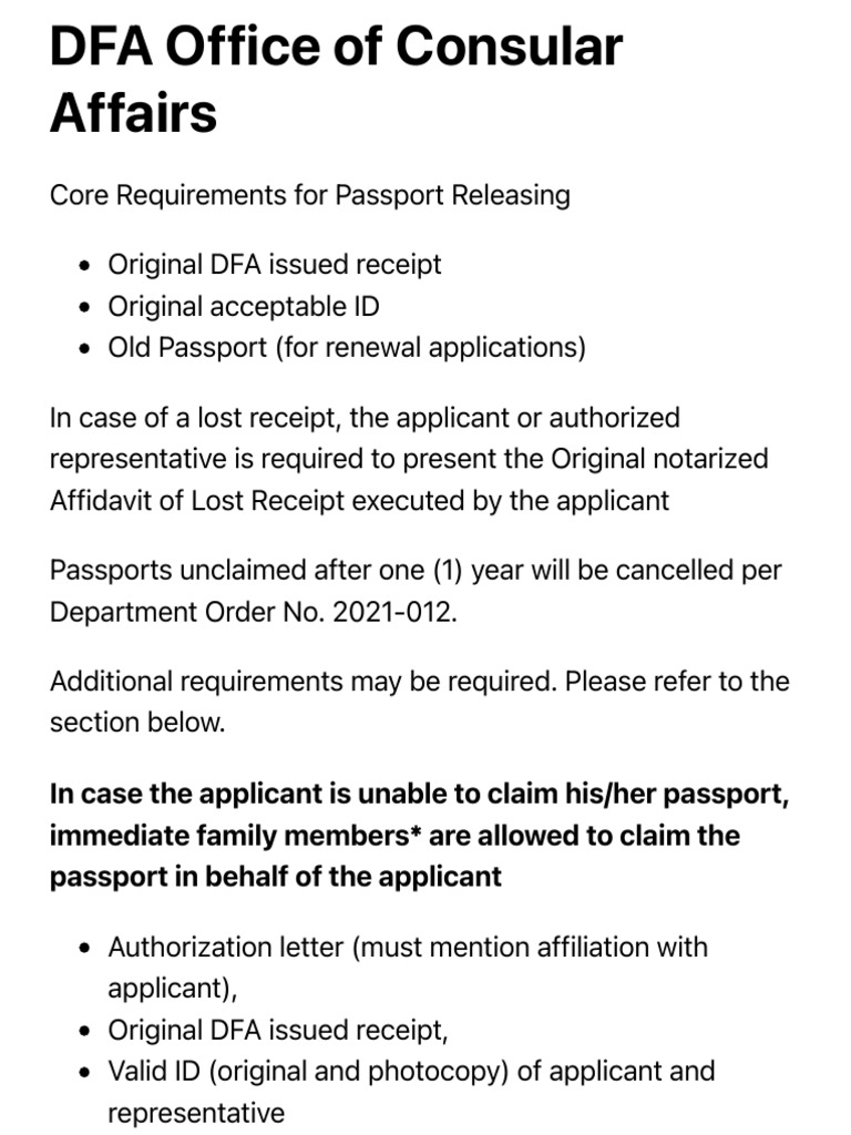 DFA Passport Releasing Requirements | PDF | Law
