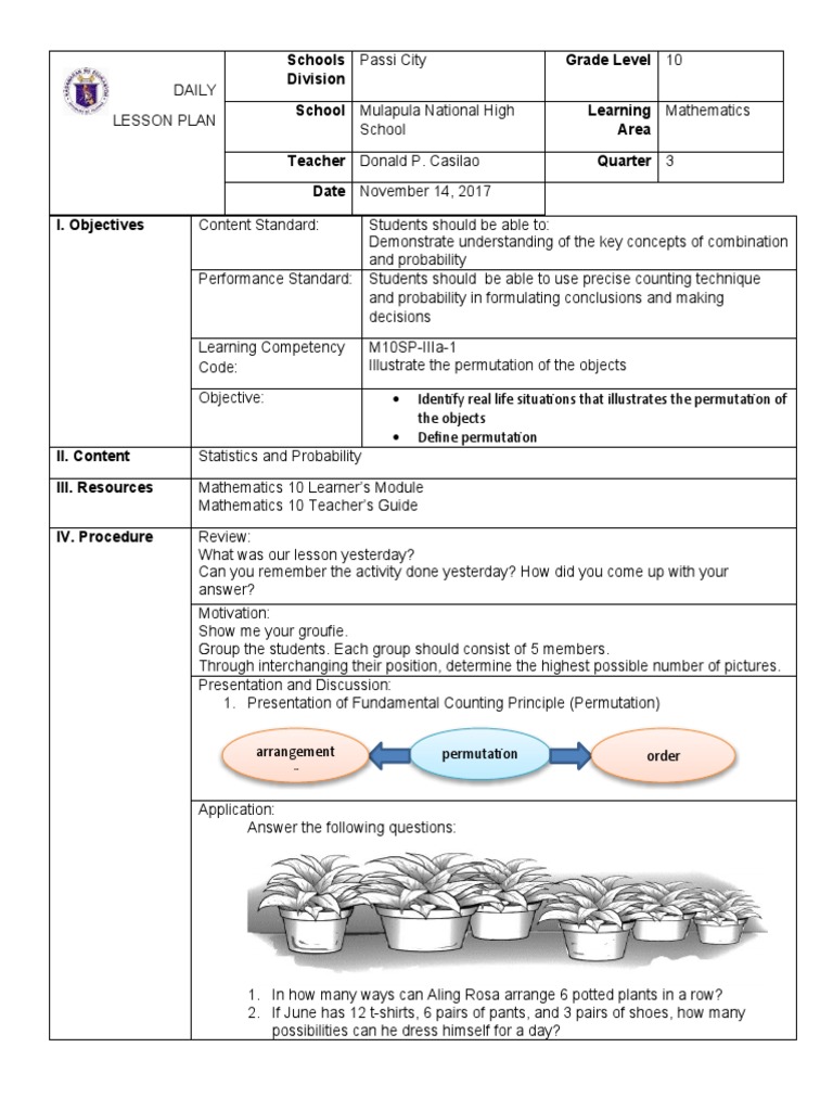 DLP - Math10q2 2 Nov14 | PDF | Learning | Permutation