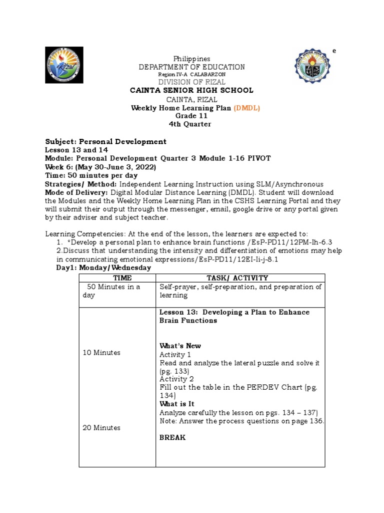 Grade 11 Personal Development Plan | PDF | Learning | Teaching