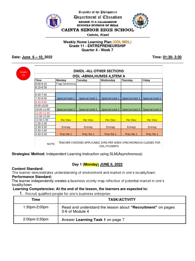 WHLP Week-7 ENTREP | PDF | Learning | Teaching