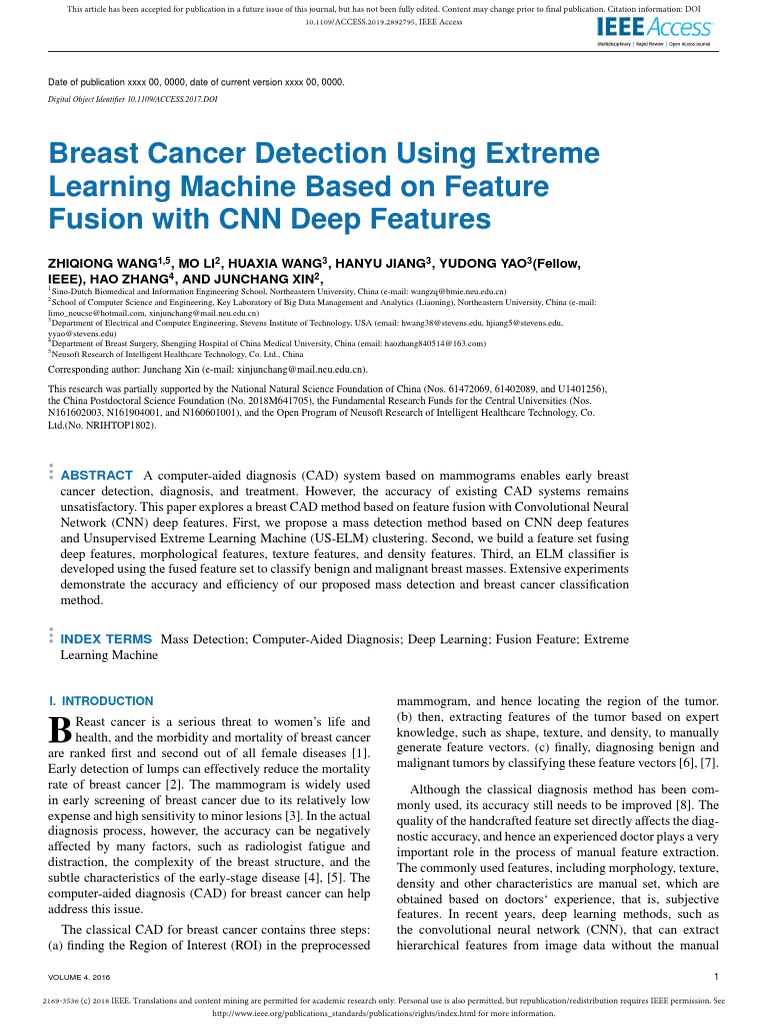 Breast Cancer Detection Using Extreme Learning Machine Based On Feature ... Breast Cancer Detection Using Extreme Learning Machine Based On Feature ...