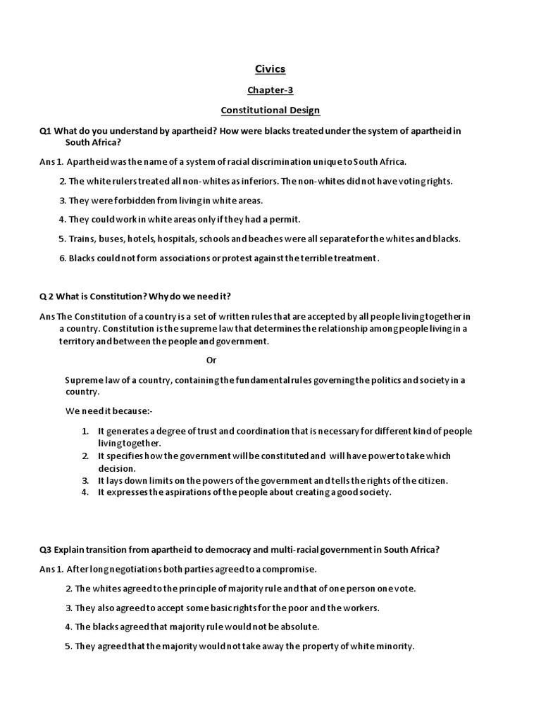 Civics Chapter 3 Final PDF | PDF | Apartheid | Constitution