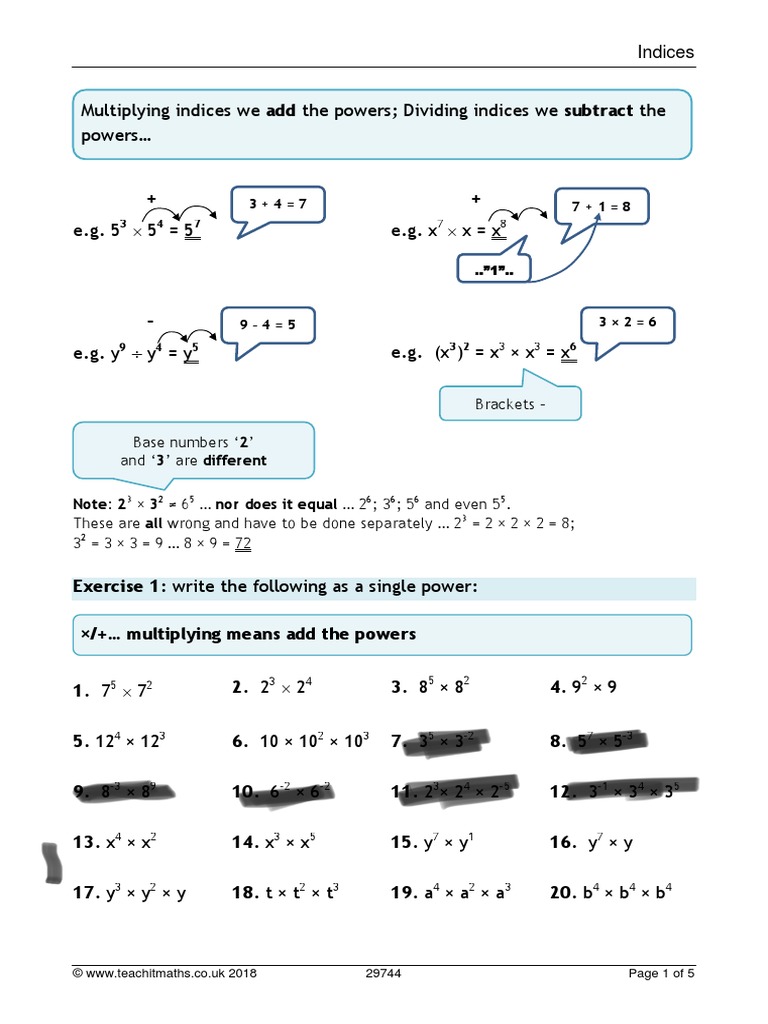 Indices Laws Revision | PDF | Mathematics | Arithmetic