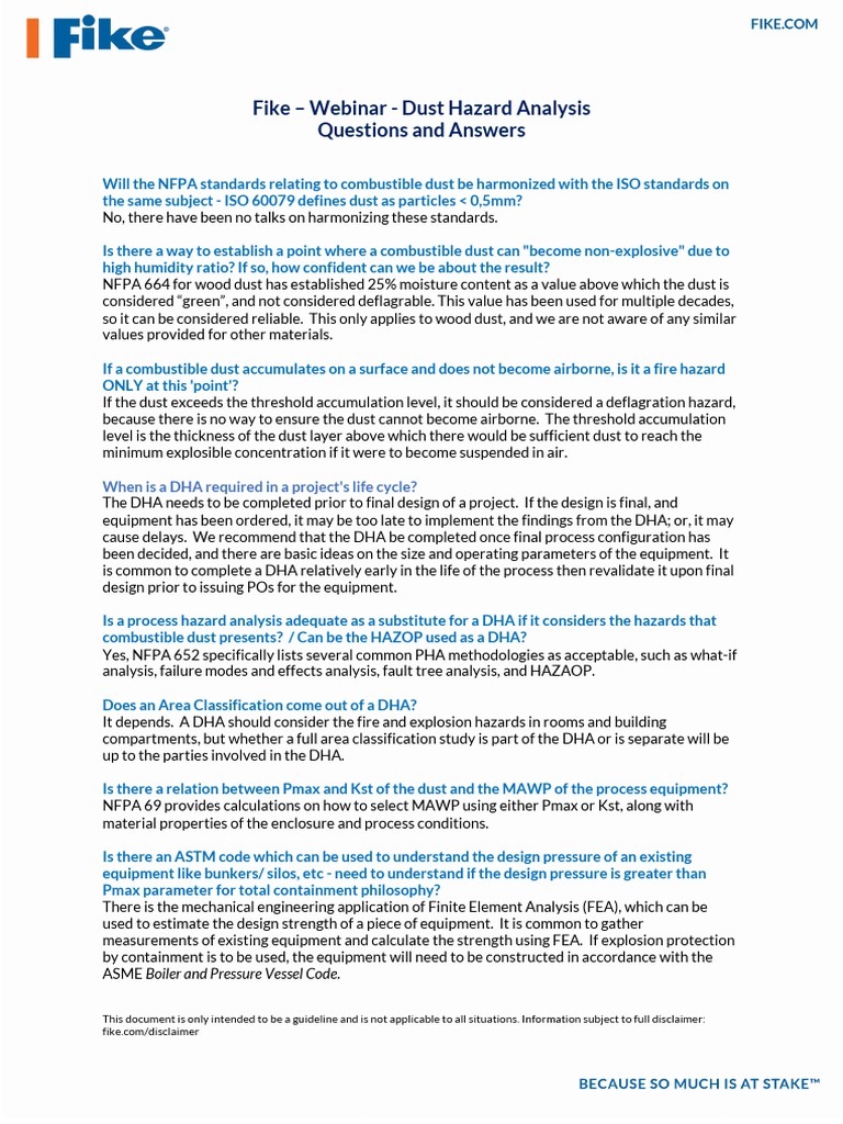 Fike Webinar Dust Hazards Analysis Questions and Answers | PDF ...