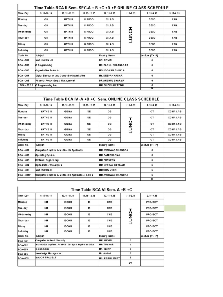 Time Table For Online Classes | PDF | Information Technology ...