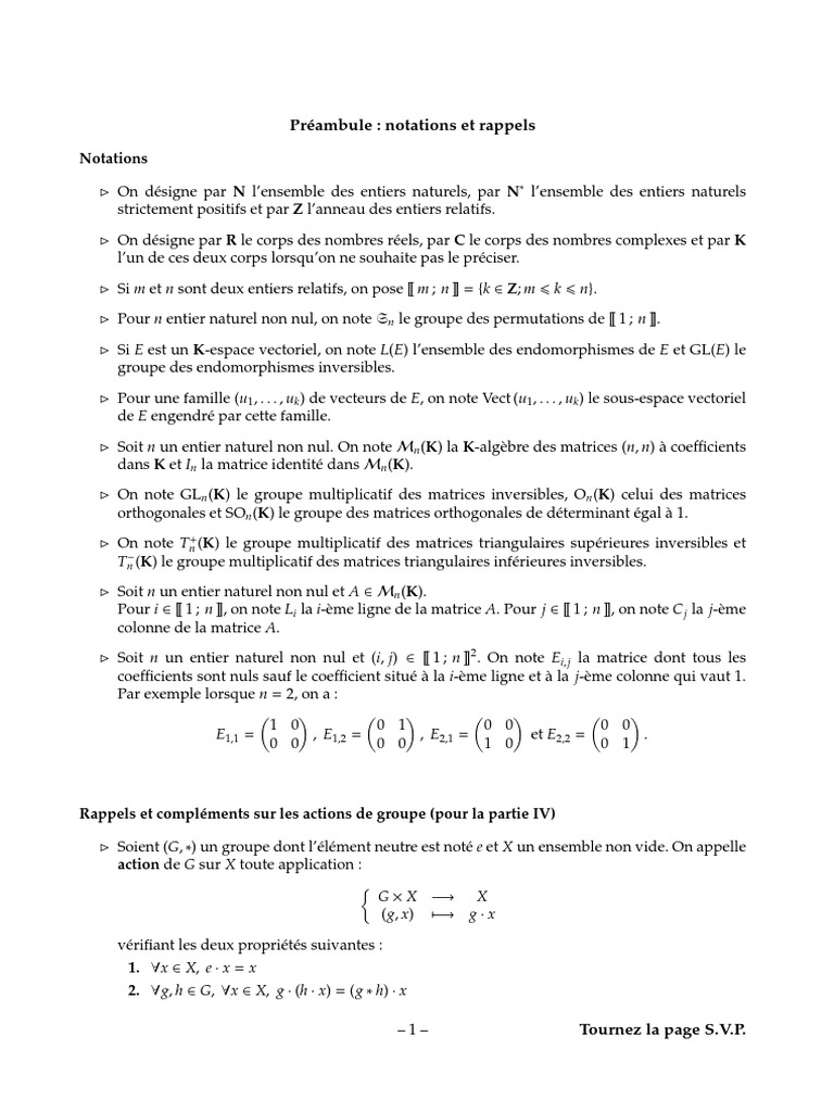 Préambule: Notations Et Rappels | PDF | Matrice (Mathématiques) | Groupe (Mathématiques)