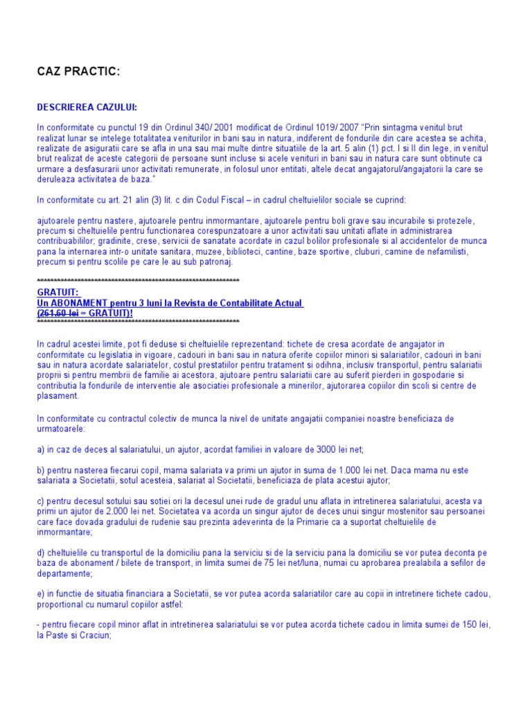 Caz Practic Contabilitate Salarii | PDF