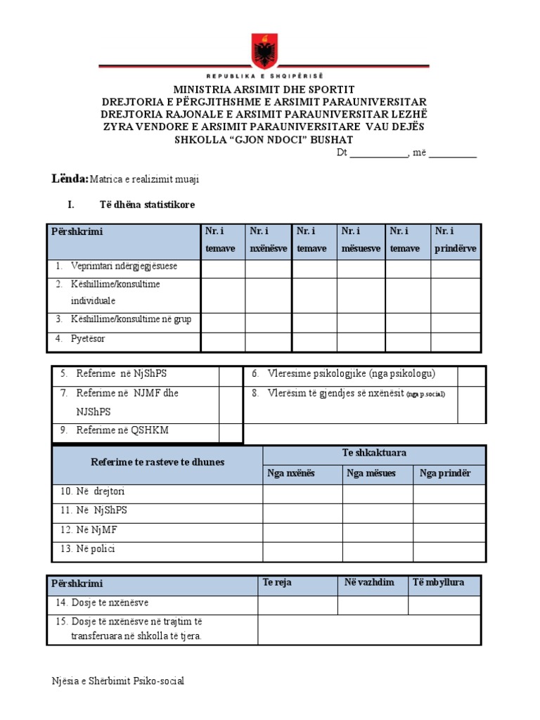 3.matrica e Raportimit Mujore - UDHEZUES | PDF