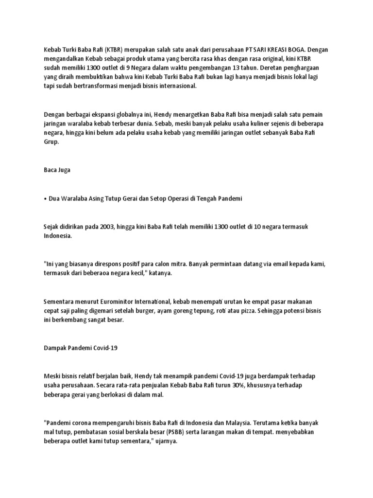 Kebab Turki Baba Rafi | PDF | Bisnis