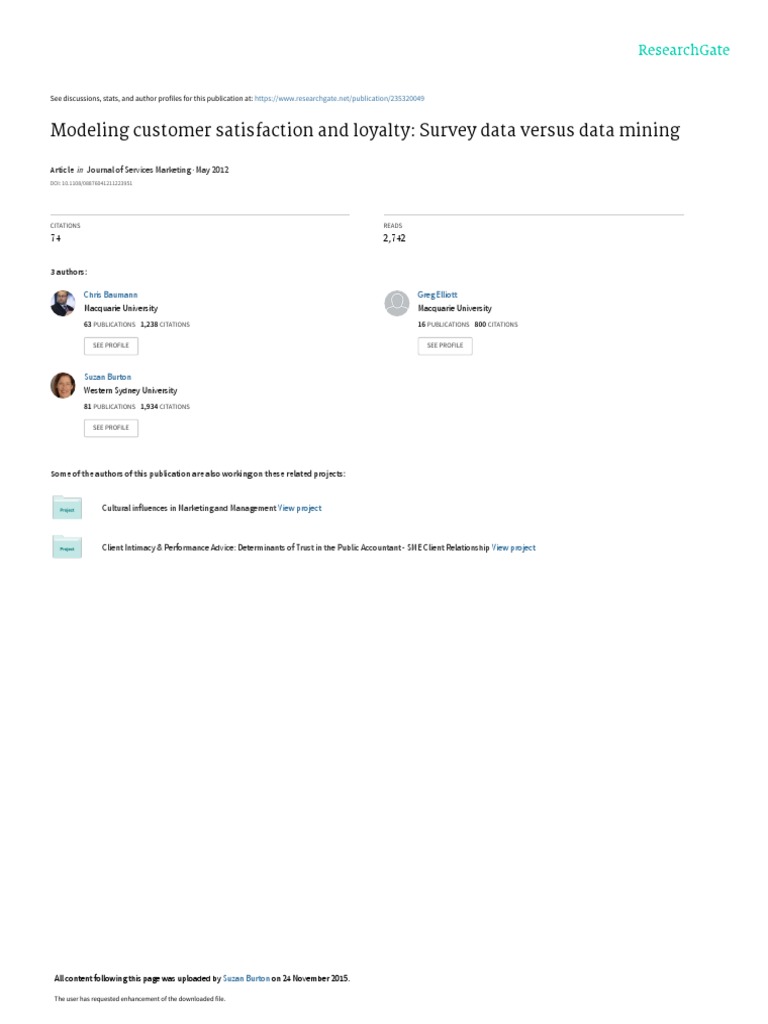 Modeling Customer Satisfaction And Loyalty Survey Pdf Customer