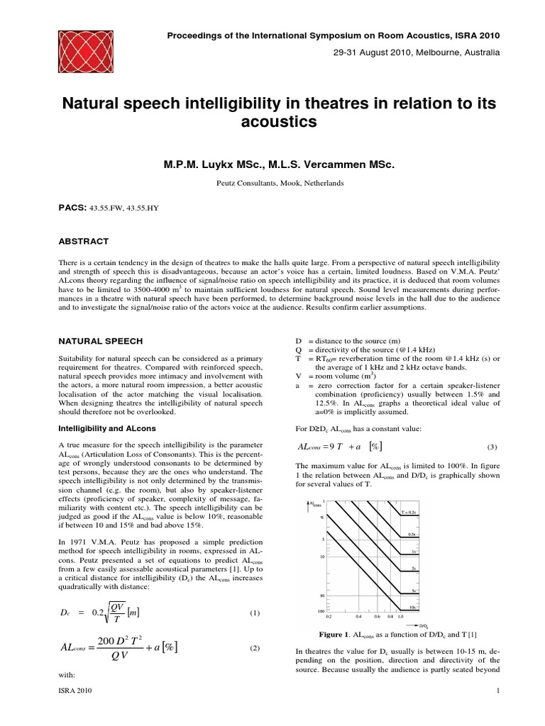 Speech Intelligibility in Theaters, M. Luykx - Isra2010 - Submission - 76 | PDF | Signal To ...